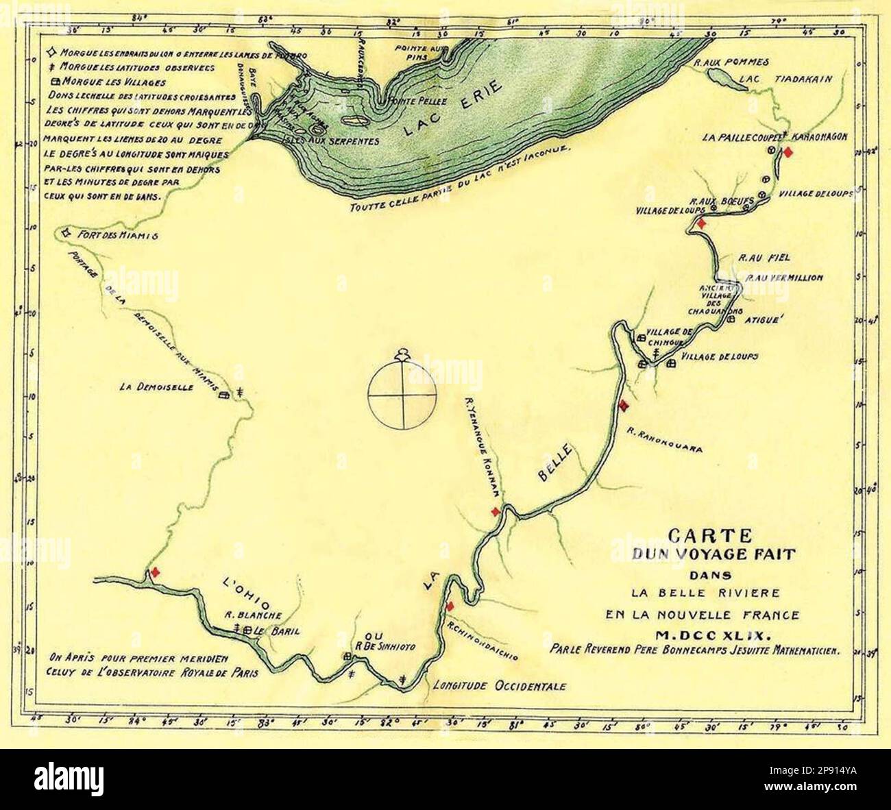 Map of the route followed by Pierre Joseph Céloron de Blainville along ...