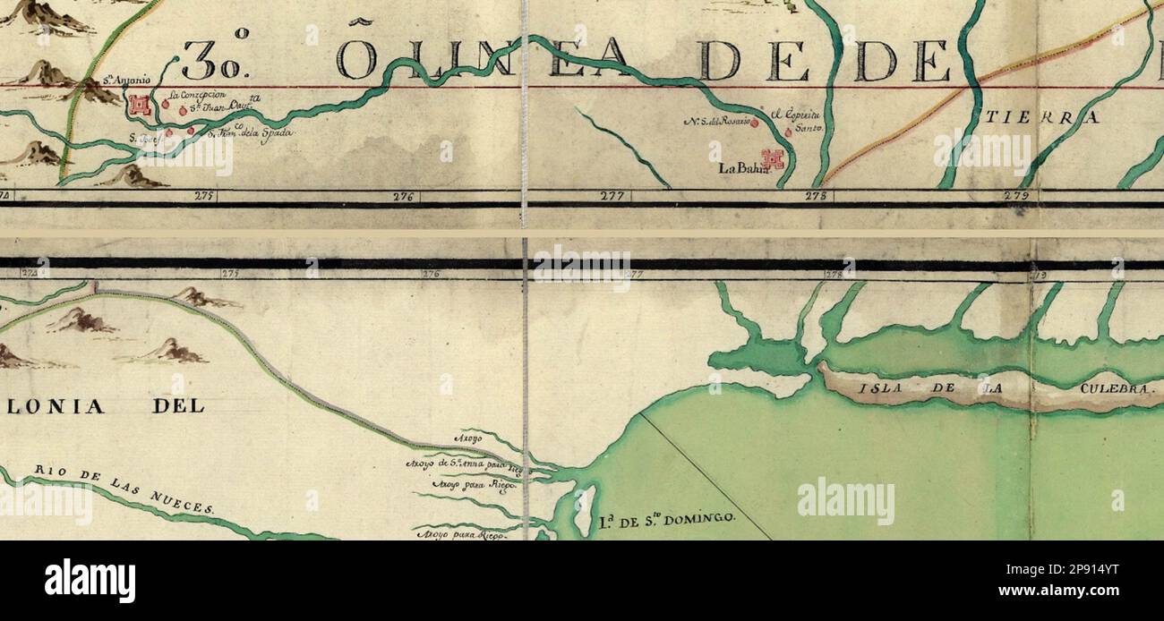 1769 map depicting Presidio La Bahia Stock Photo - Alamy