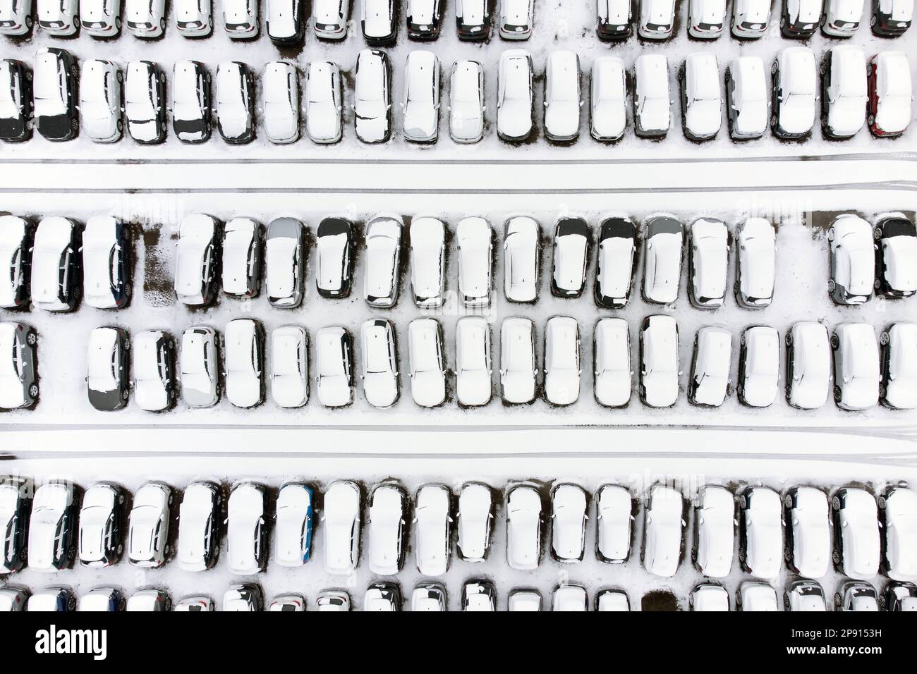 Hundreds of used cars covered in snow in Corby, Northamptonshire ...