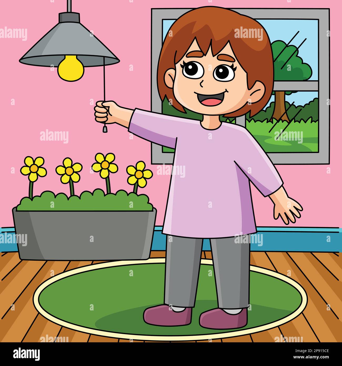 Girl Conserving Energy Colored Cartoon Stock Vector Image And Art Alamy