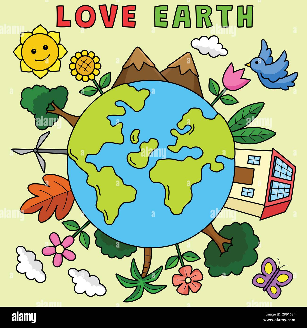 Love Earth Colored Cartoon Illustration Stock Vector Image & Art - Alamy