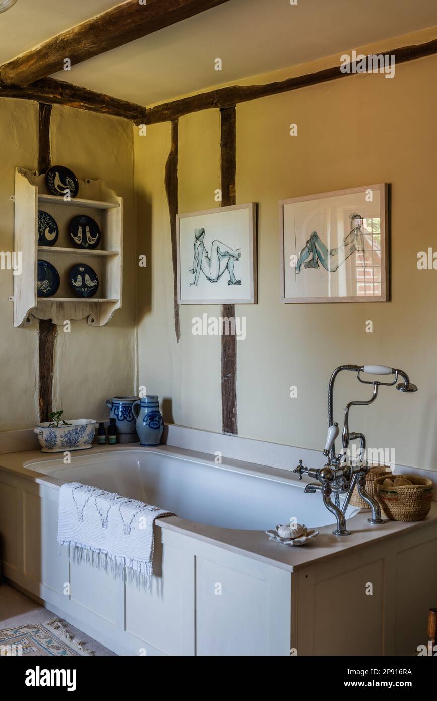 Line drawings above bath in timber framed 16th century Elizabethan ...