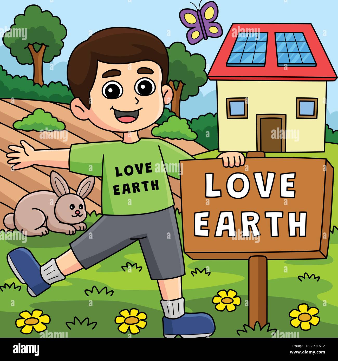 Boy Holding a Love Earth Sign Colored Cartoon Stock Vector Image & Art ...