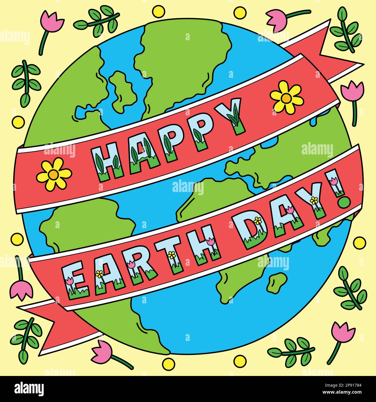 Happy Earth Day Colored Cartoon Illustration Stock Vector Image & Art ...