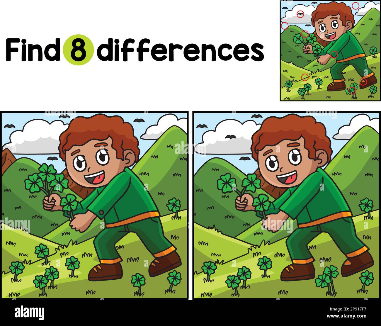 Child Picking Shamrock Find The Differences Stock Vector Image & Art ...