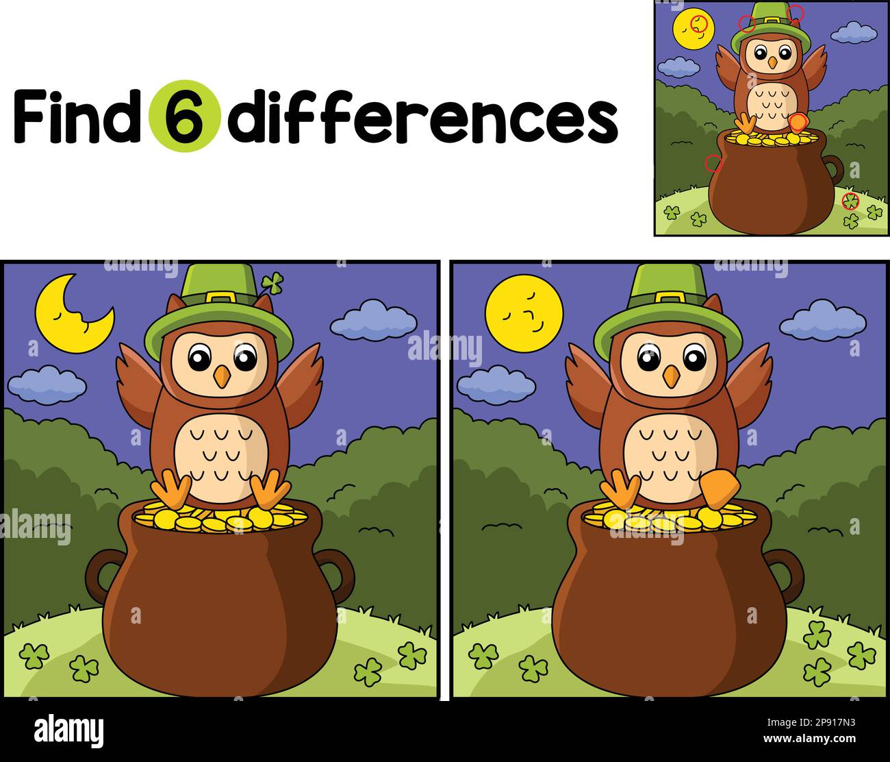 St. Patrick Day Owl Find The Differences Stock Vector Image & Art - Alamy