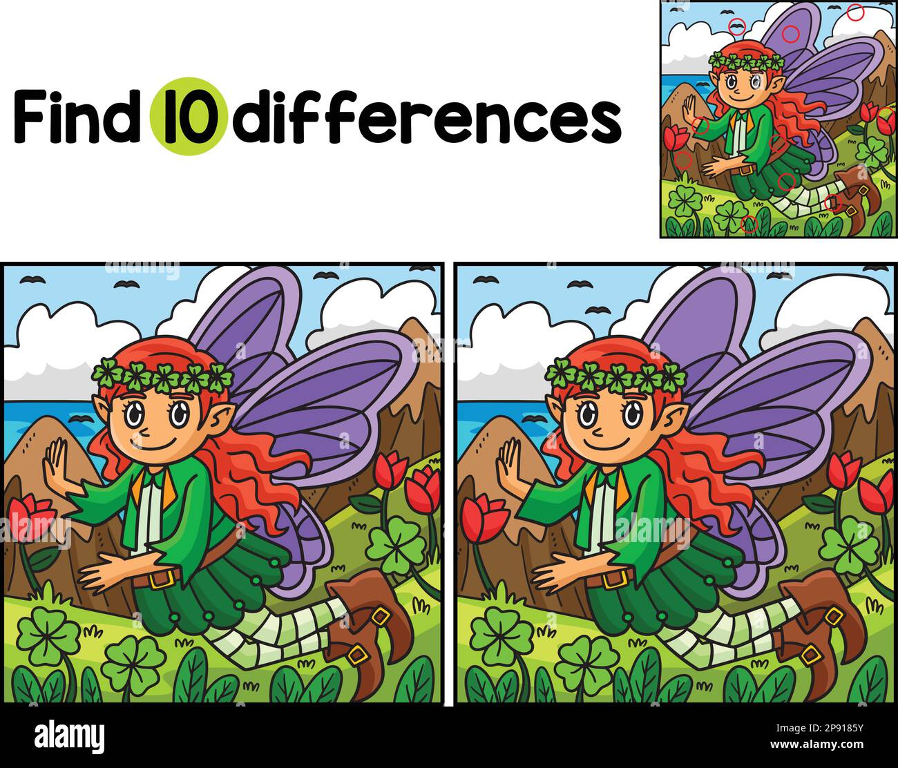 Shamrock Fairy Find The Differences Stock Vector Image & Art - Alamy