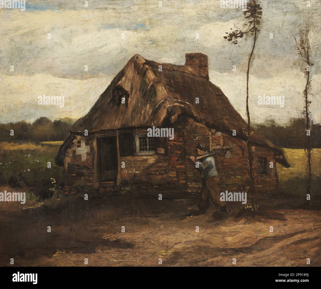 Scene of a Cottage with a peasant coming back home July 1885 by Vincent ...