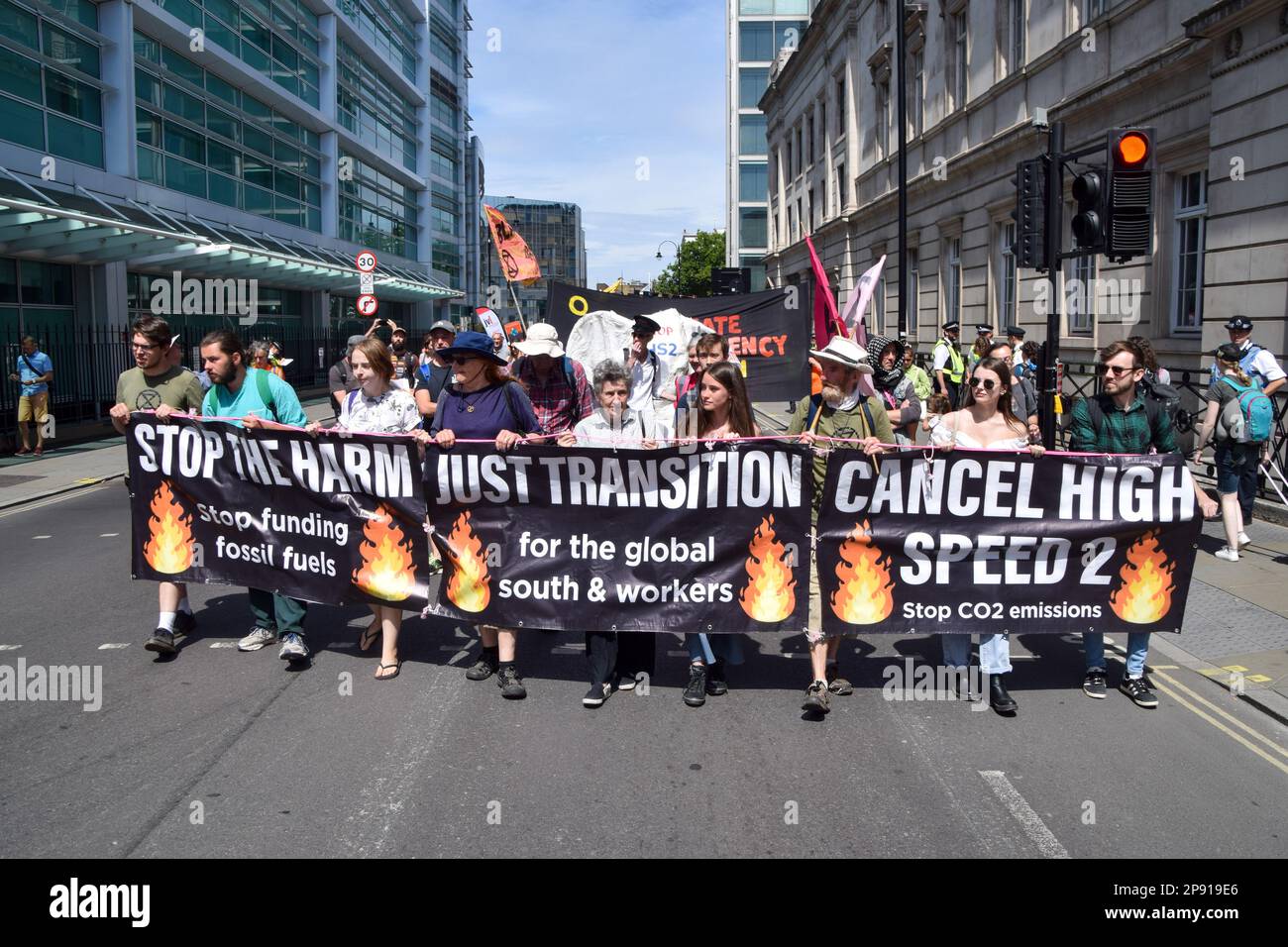 London, UK. 23rd July 2022. HS2 protesters. Protesters from Just Stop ...