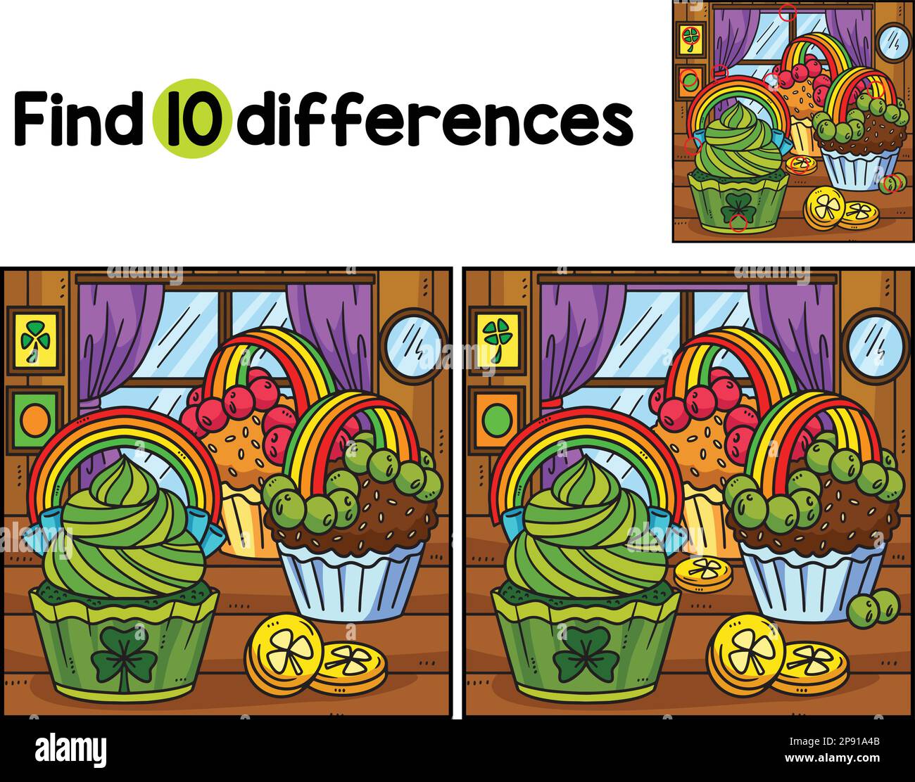 Rainbow Cupcakes Find The Differences Stock Vector Image & Art - Alamy