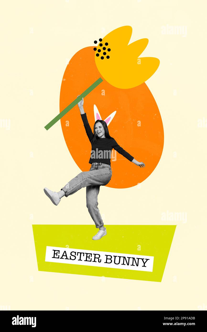 Vertical collage photo 3d image invitation picture of crazy girl have ...