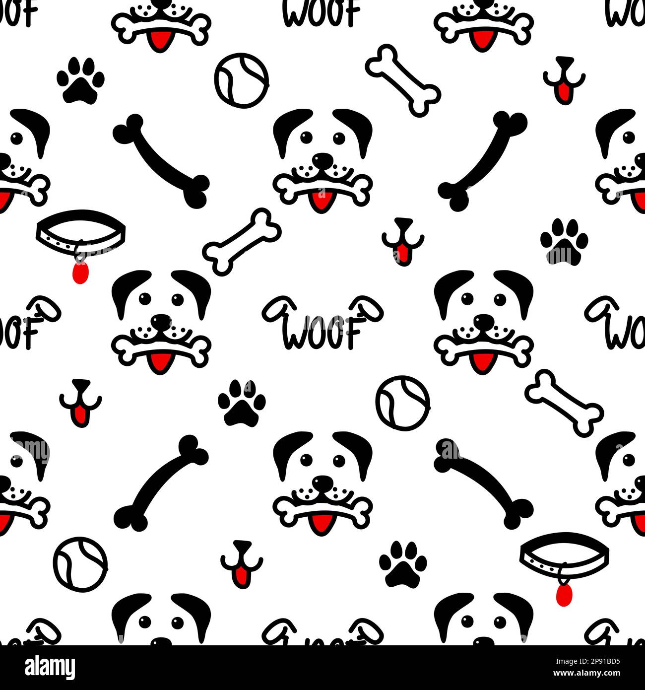Cute dog paw, house and dog bone pattern - funny vector drawing ...