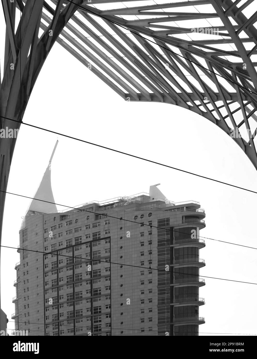 Railway tracks modern buildings Black and White Stock Photos & Images ...