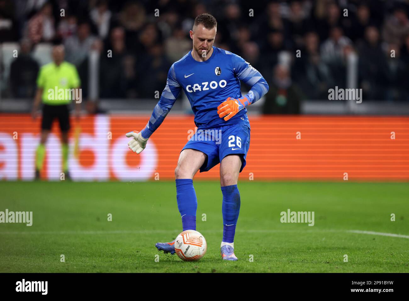 Mark Flekken of Sc Freiburg controls the ball during the Uefa Europa ...