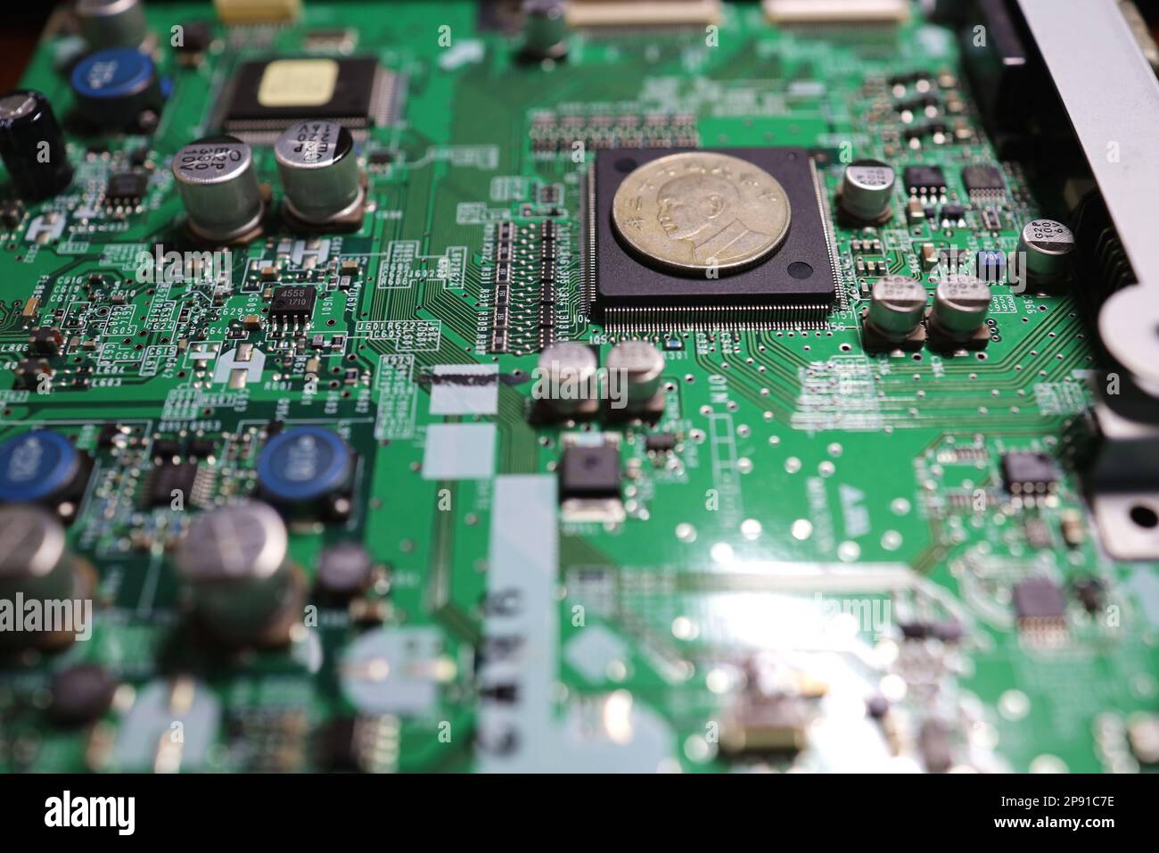 Taiwanese currency and semiconductor printed circuit boards Stock Photo ...