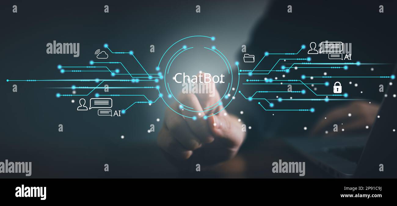 Concept of technology and business AI Chat bot ChatBot, global internet ...