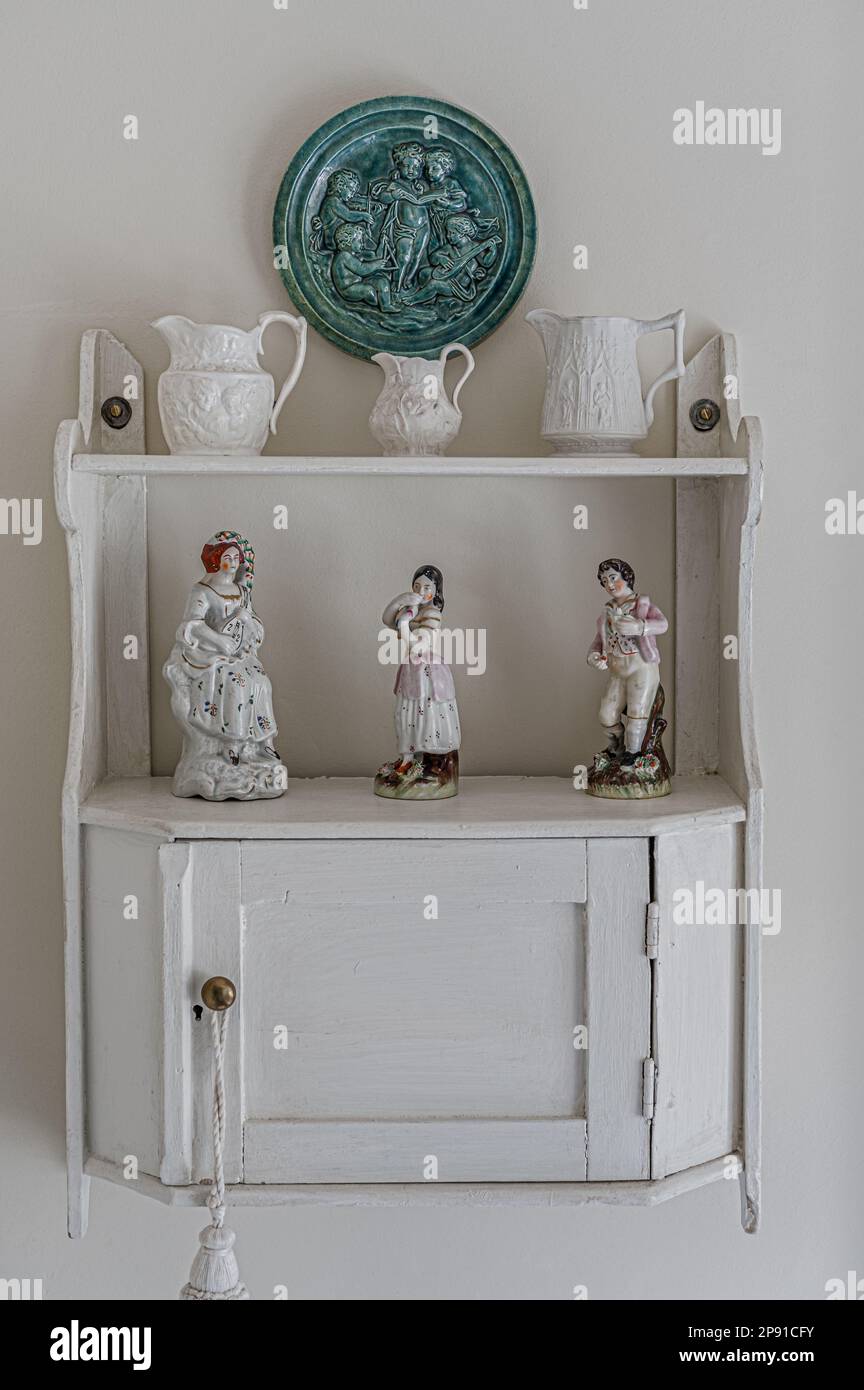 Regency pottery plaque with Staffordshire figures and jugs on bathroom ...