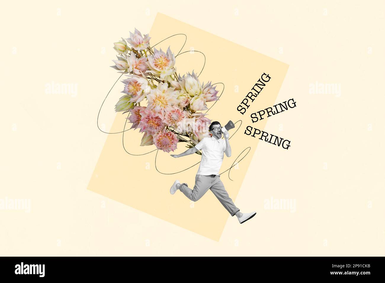 Spring Spring Spring Collage picture of young guy runner screaming out ...