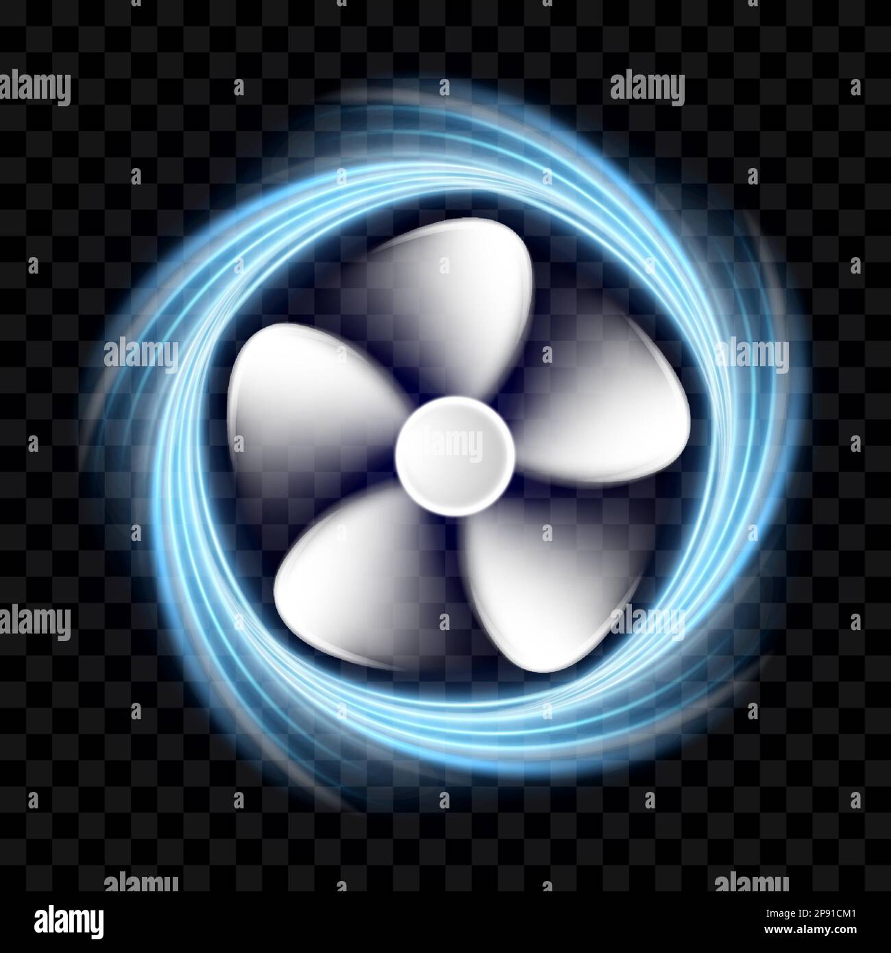 White cooler fan with blue air waves. Computer cooling fan. Air care ...