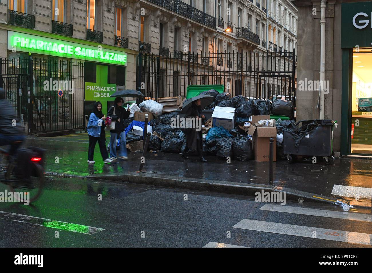 Paris, France. 09th Mar, 2023. Uncollected trash cans in the streets of ...
