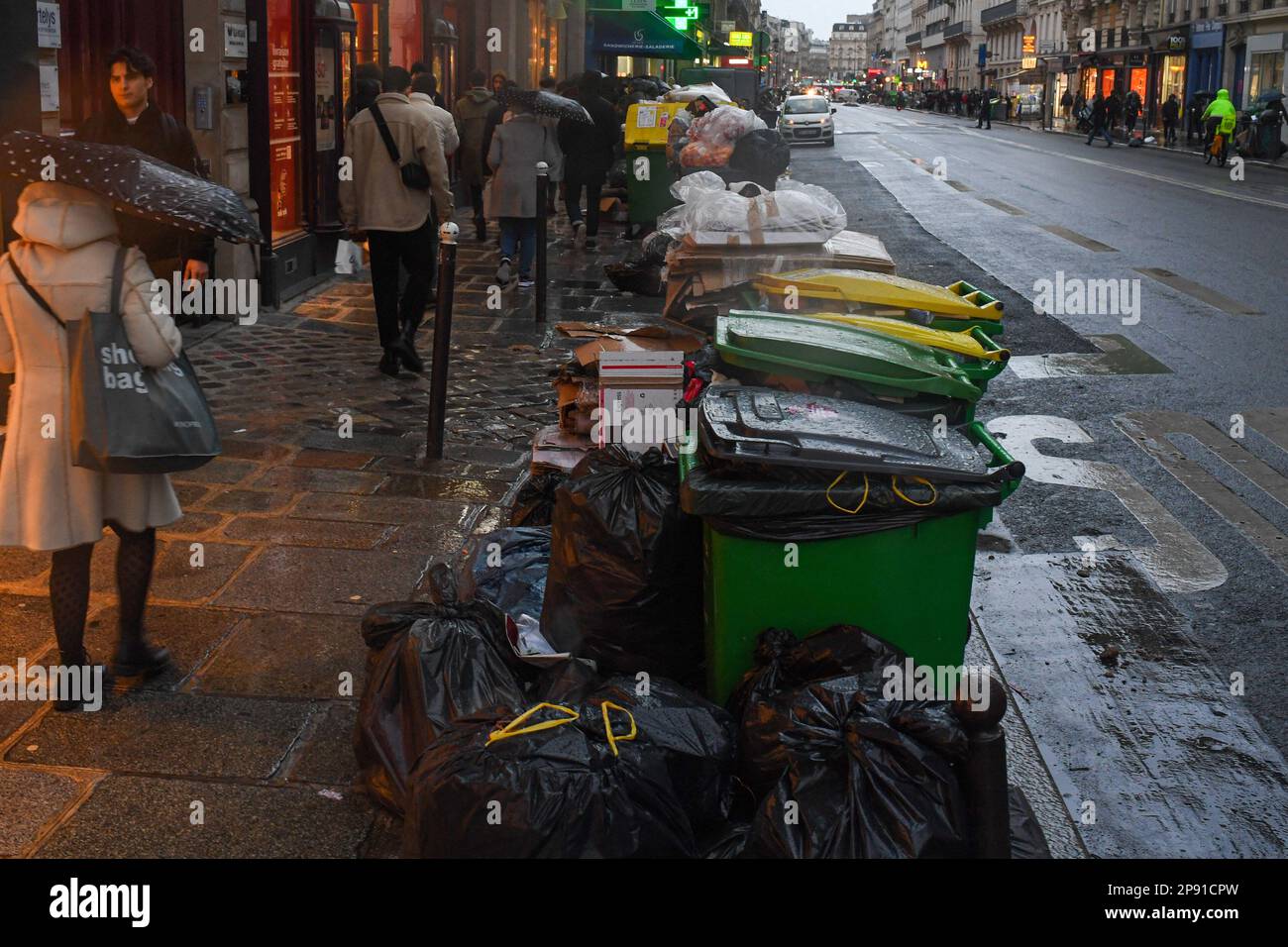 Paris, France. 09th Mar, 2023. Uncollected trash cans in the streets of ...