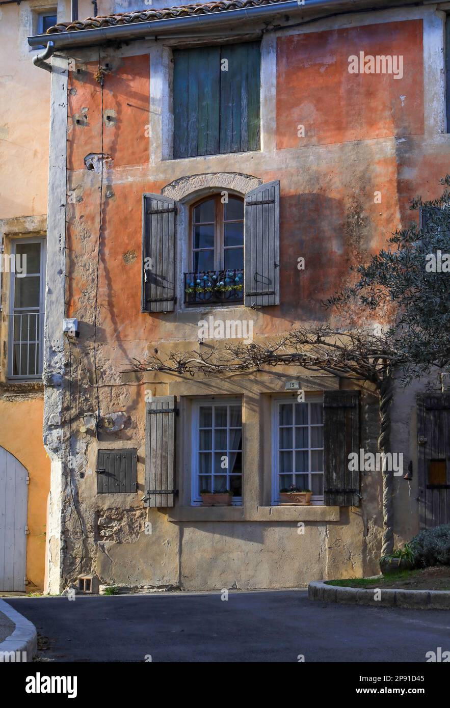French Provencal blue shuttered house Stock Photo - Alamy