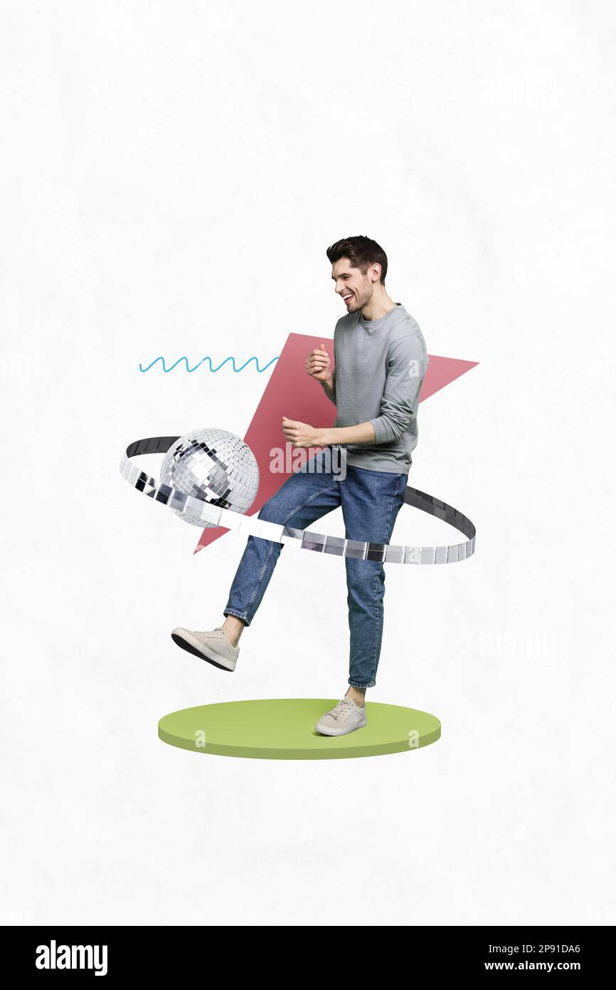 Collage design vintage party atmosphere poster of youngster student guy ...