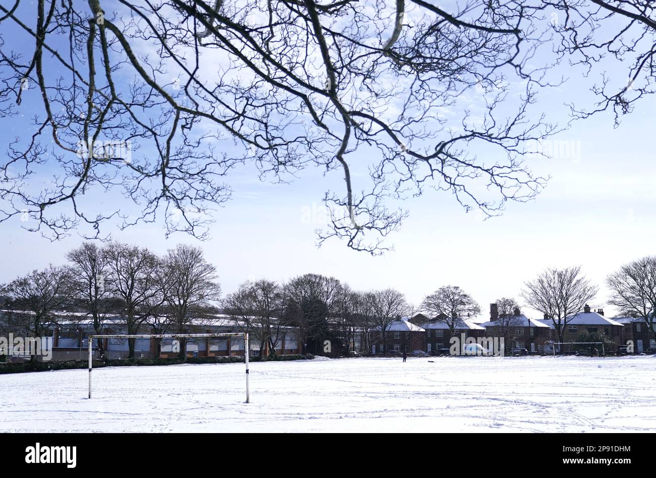 Snow covers a park in Cleckheaton, West Yorkshire. Picture date: Friday ...