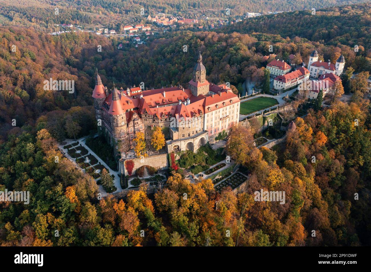 Aerial View of Książ Castle near Wałbrzych, Poland - A Majestic Royal ...