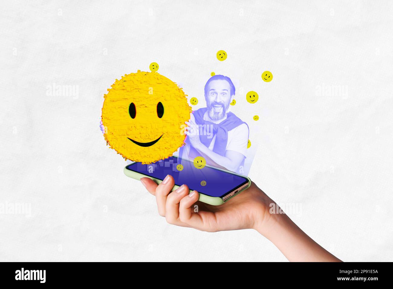 Creative advert collage of young excited overjoyed blogger mature age ...