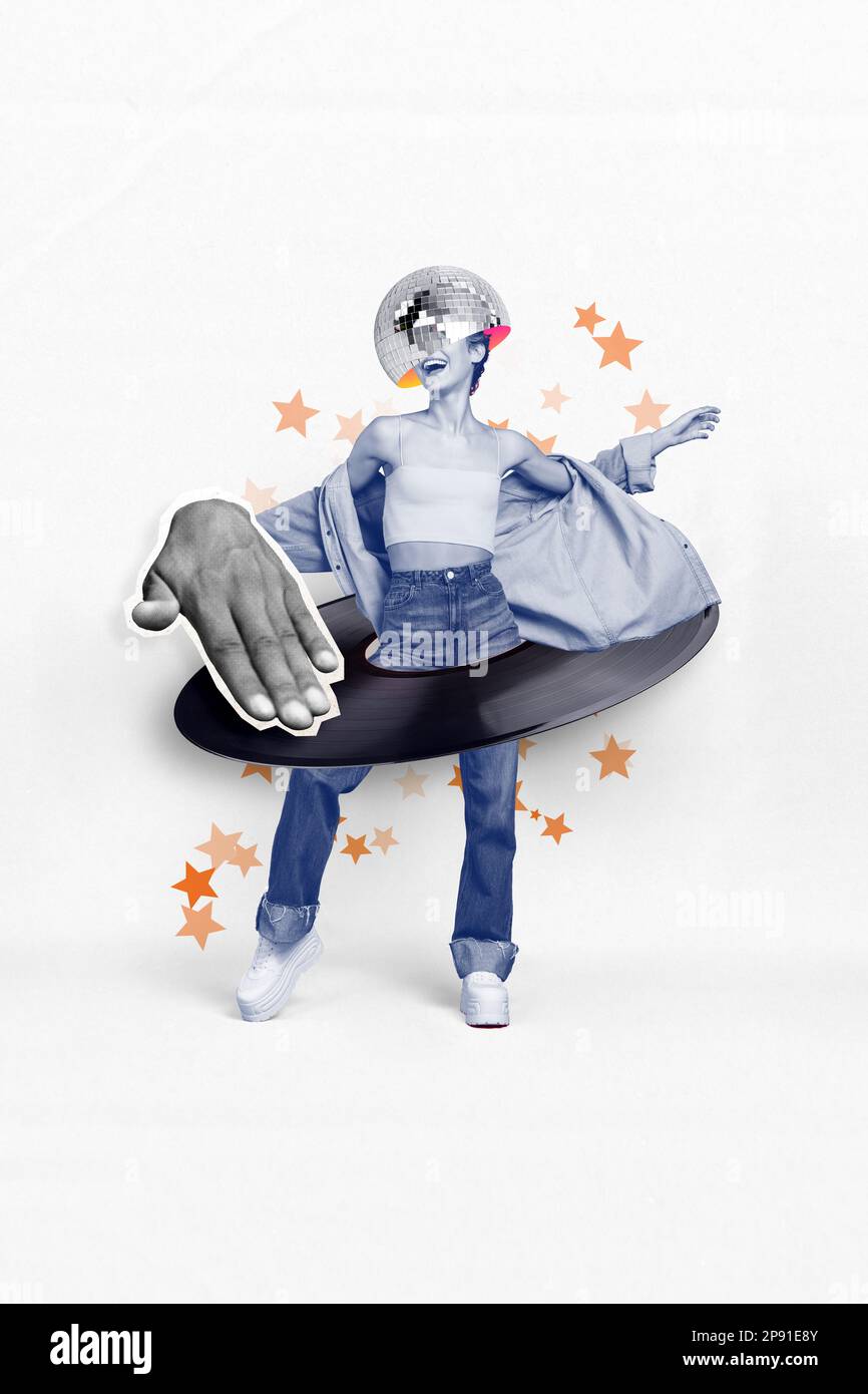 Creative party invitation retro concept vinyl disc turntable dj hand ...