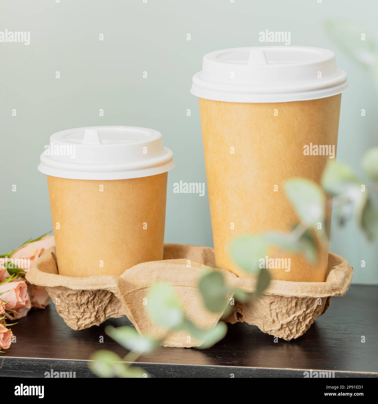 Spring romantic eco friendly card with two disposable cardboard cups ...