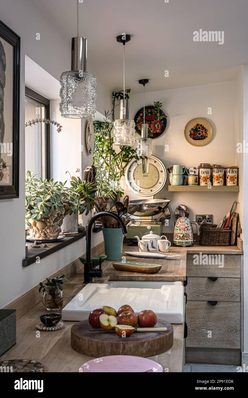 Charming vintage kitchen with limed oak base units in updated 19th ...