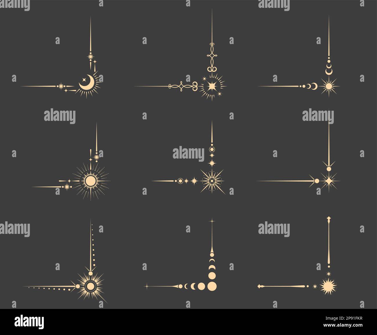 Set of mystical corners and frames borders, magic banners and astrology ...
