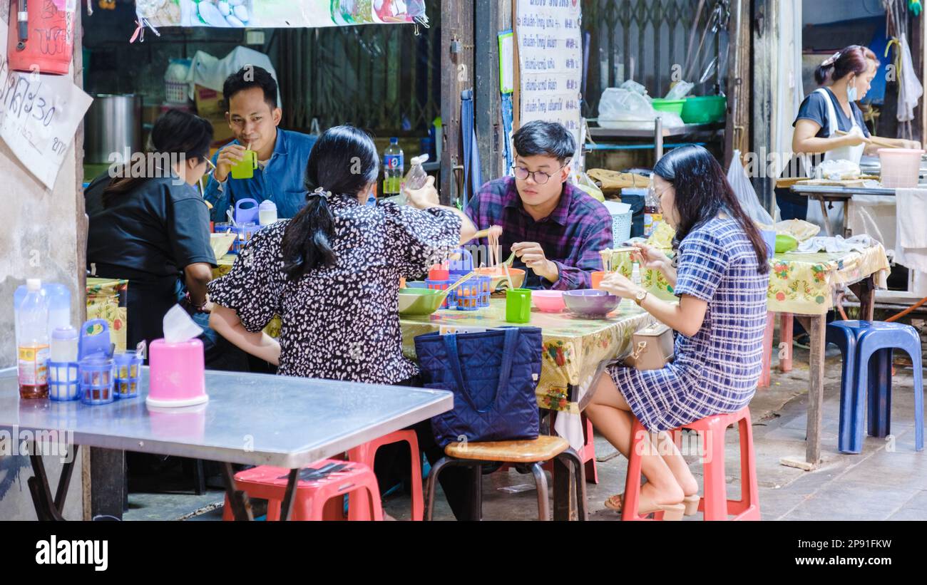 Bangkok Ratchawat Thailand people eating thai food in the evening at ...