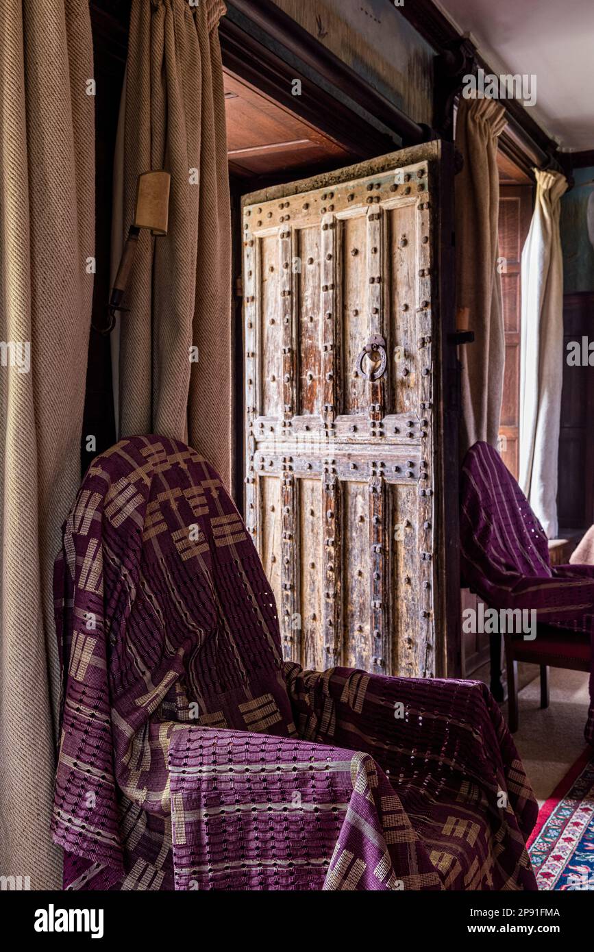 Weathered oak studded front door of Wiveton Hall 17th century Jacobean ...