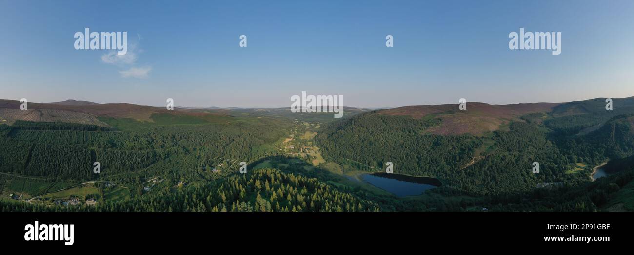 Aerial view of lakes located in Glendalough Valley (Irish: Gleann Dá ...