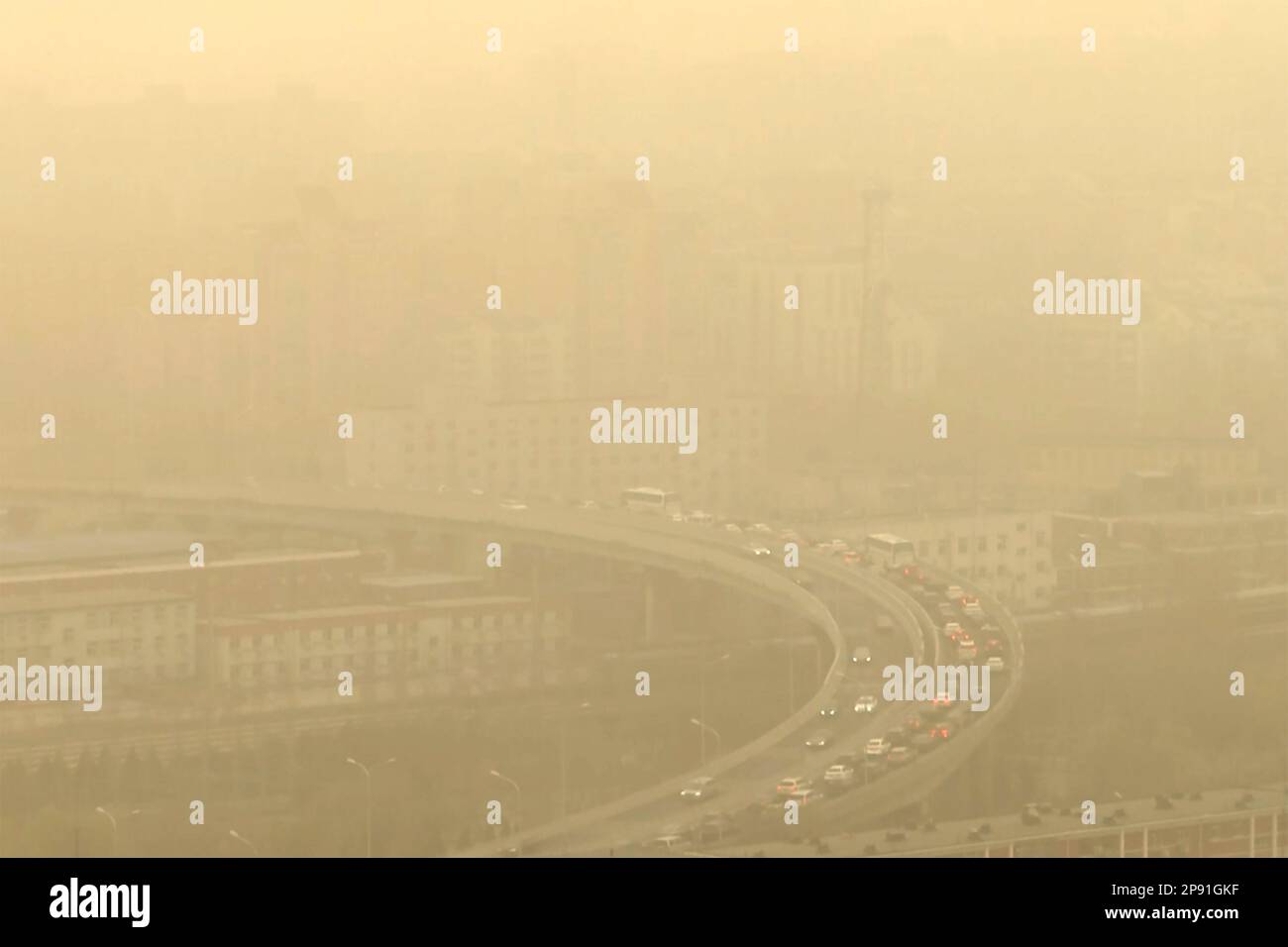 A view of a highway shot through a glass window during a dust storm in ...