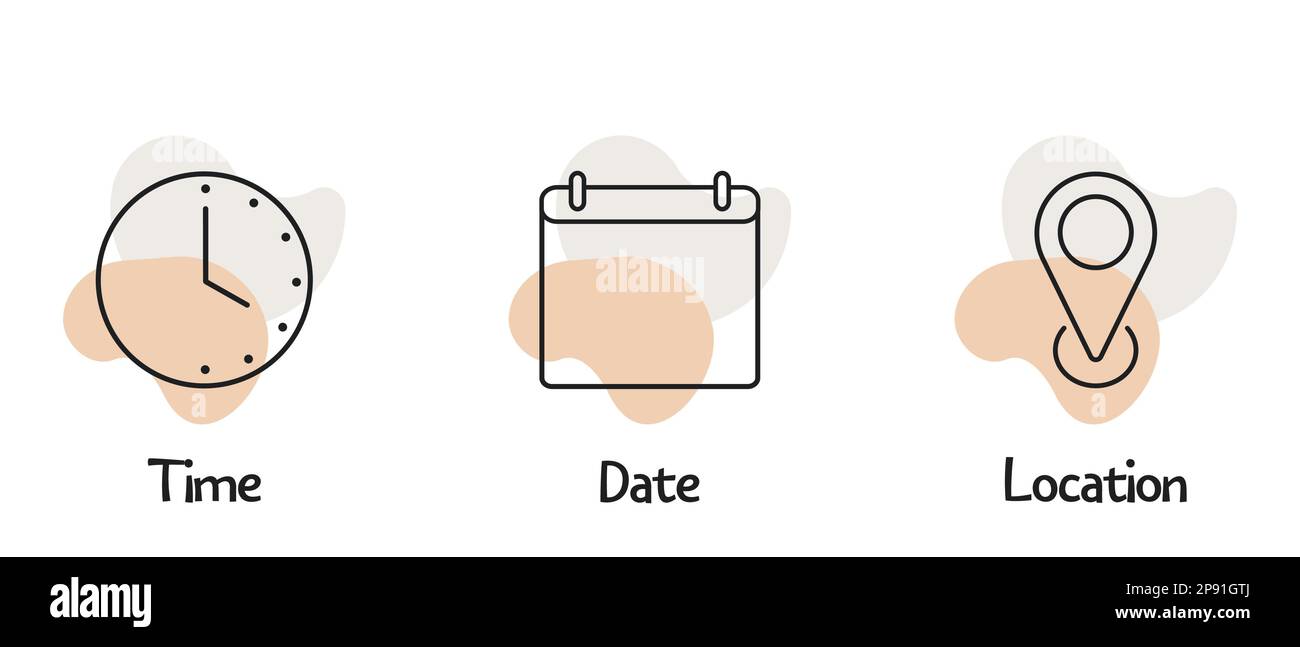 Time, date, location or place icons symbol. Trendy and modern vector illustration in flat style ...