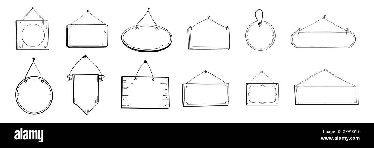 Empty door tag set vector. Supermarket haning labels. Shop door badge ...