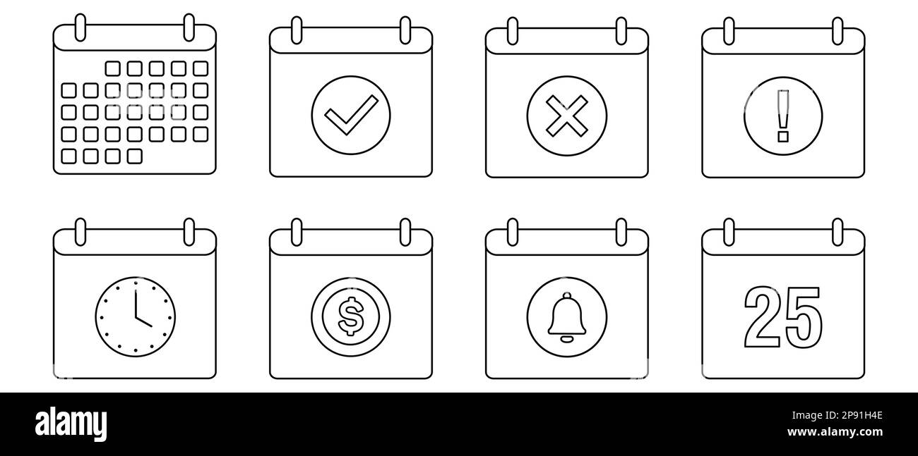 Calendar vector icons. Set of calendar symbols in line style. Vector ...