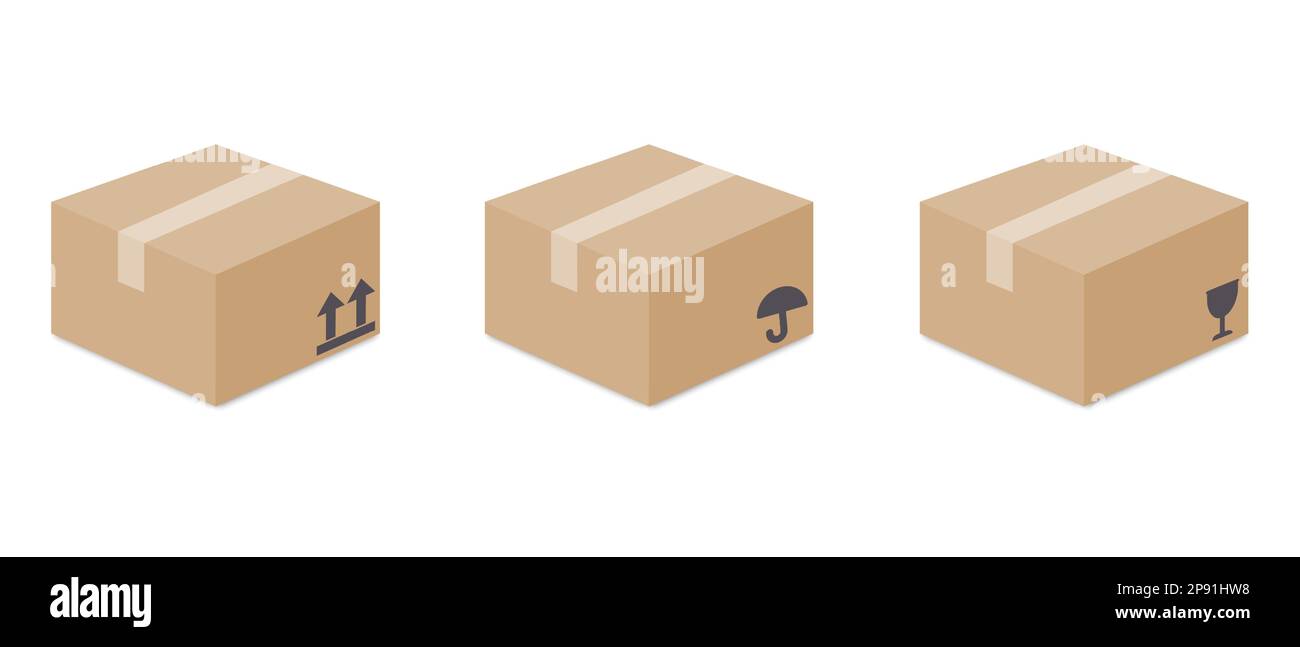 Realistic cardboard box mockup set from side, front and top view ...
