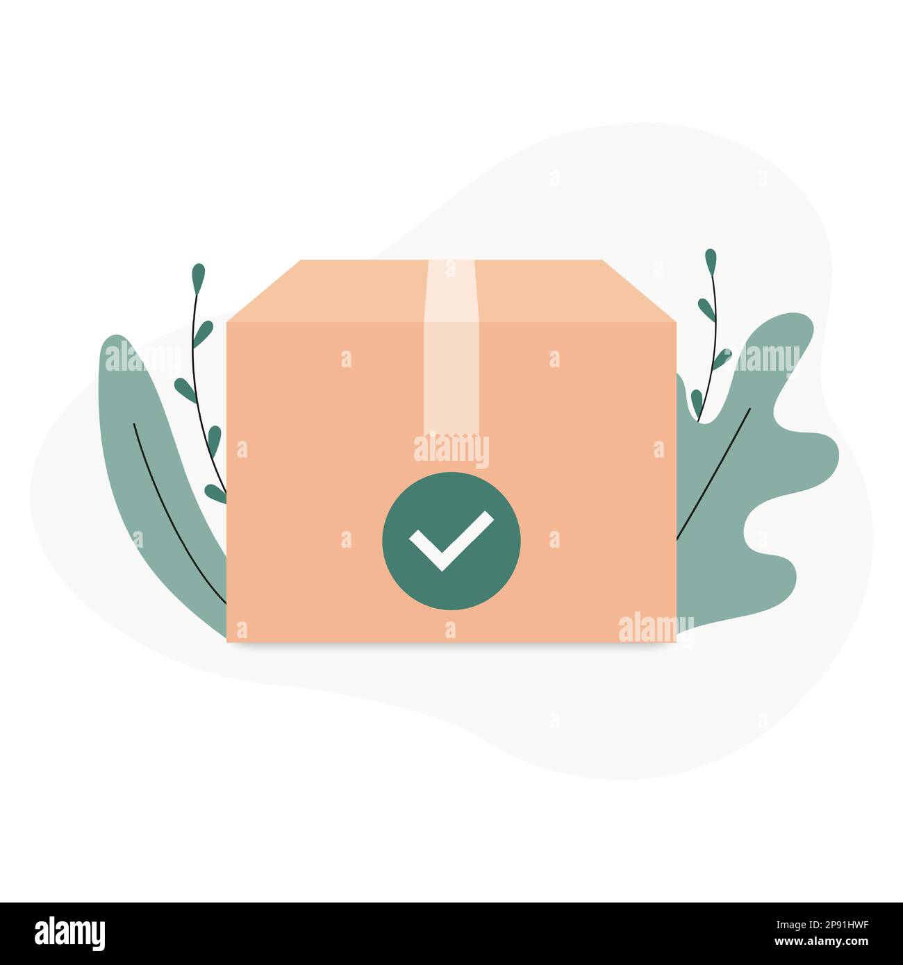 Delivery package and check mark. Shipping box and cardboard box ...