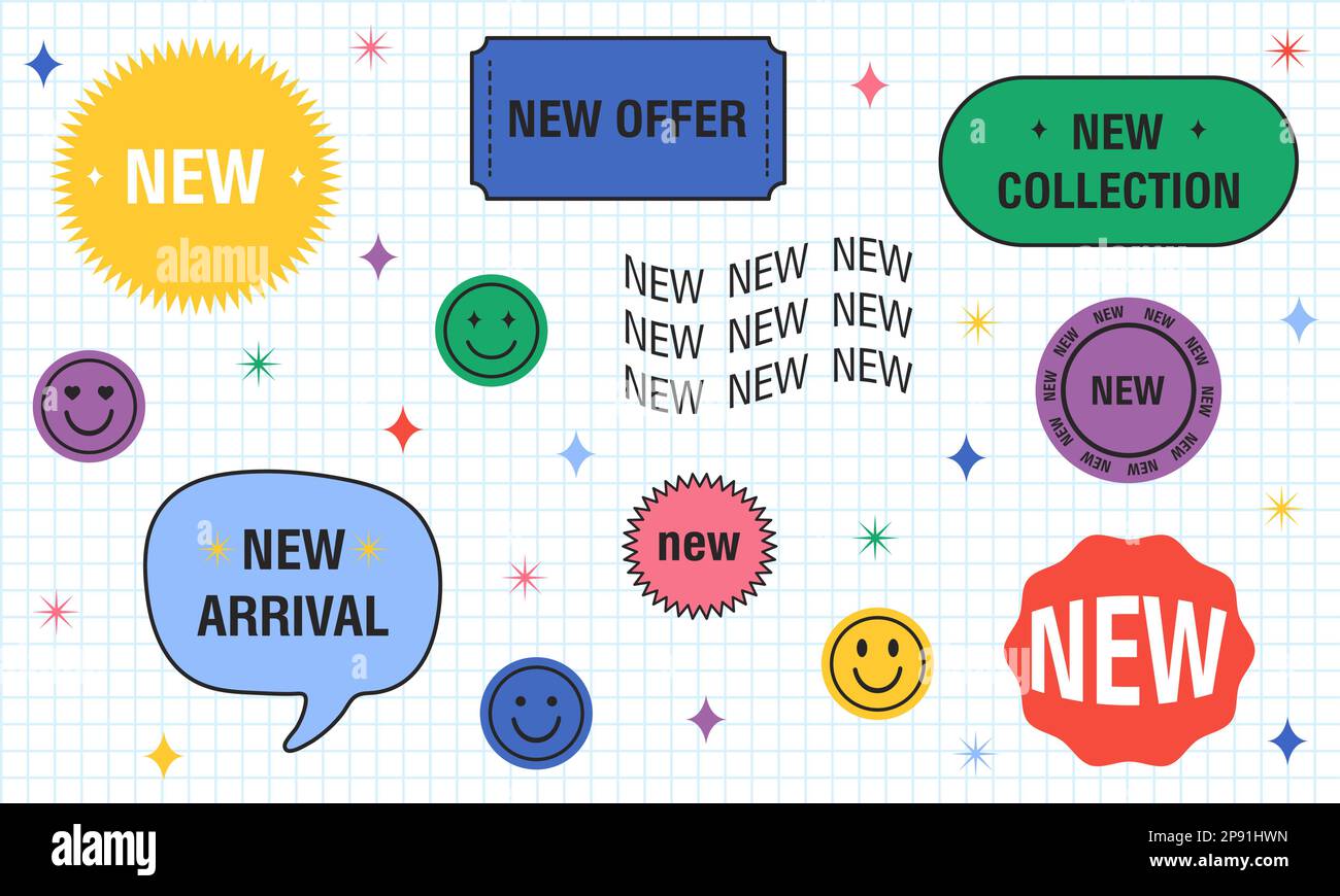 Set of shopping stickers retro design. Cute promotion label badges ...