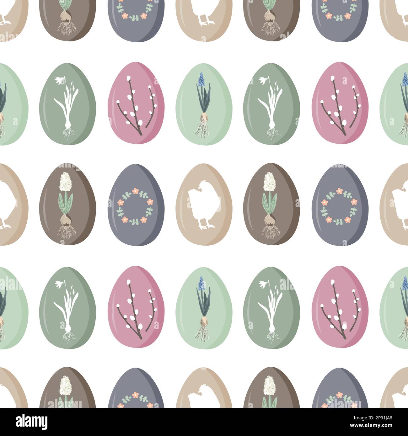 Vintage Easter eggs with spring flowers and symbols. Spring seamless ...