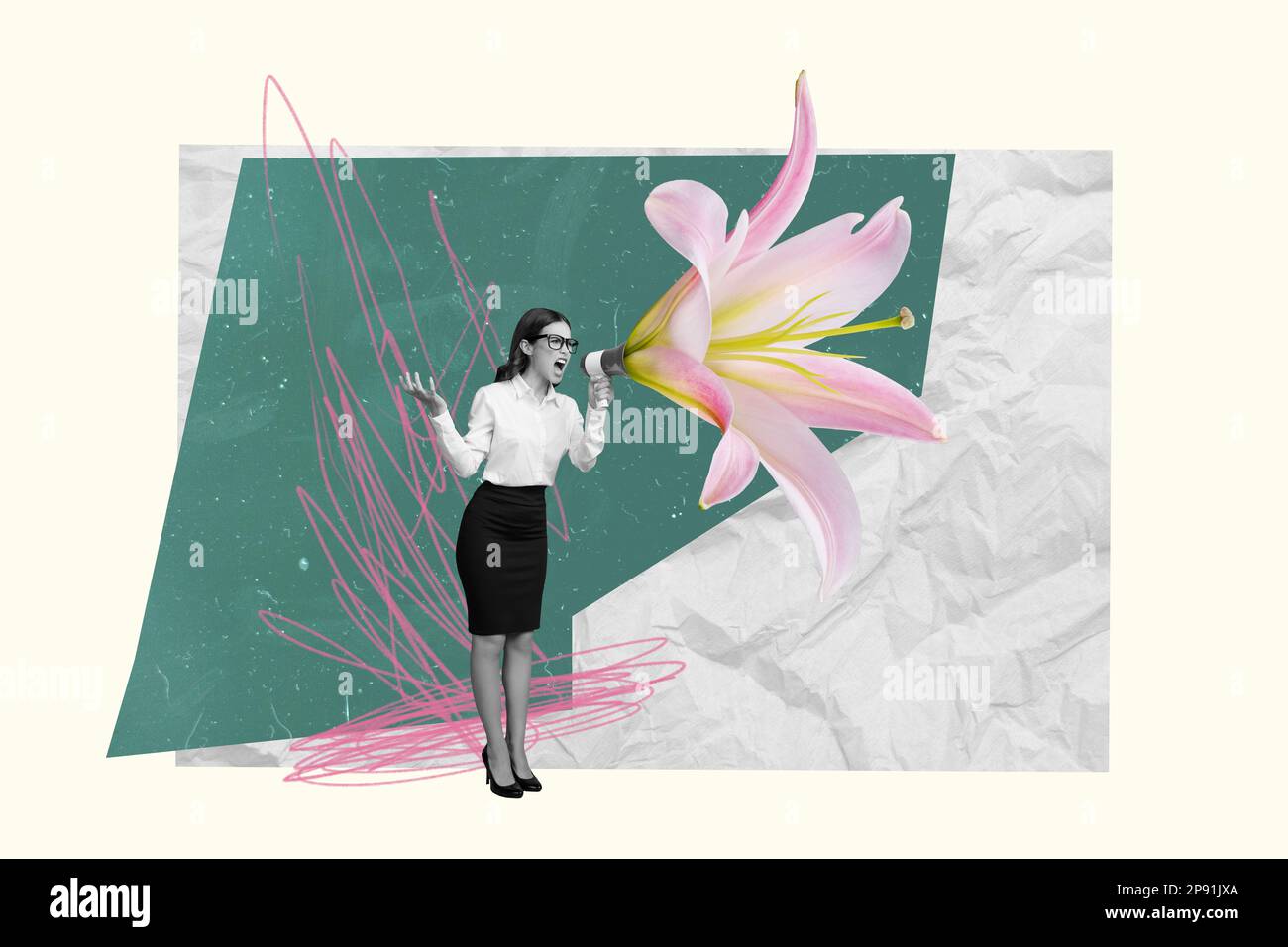 3d retro abstract creative artwork template collage of lady screaming ...