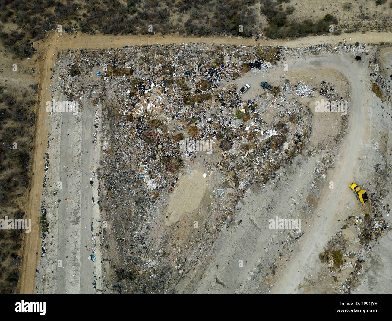 A Drone Aerial top view large garbage pile, Garbage pile in trash dump ...