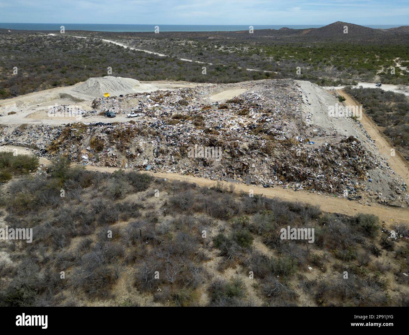A Drone Aerial top view large garbage pile, Garbage pile in trash dump ...