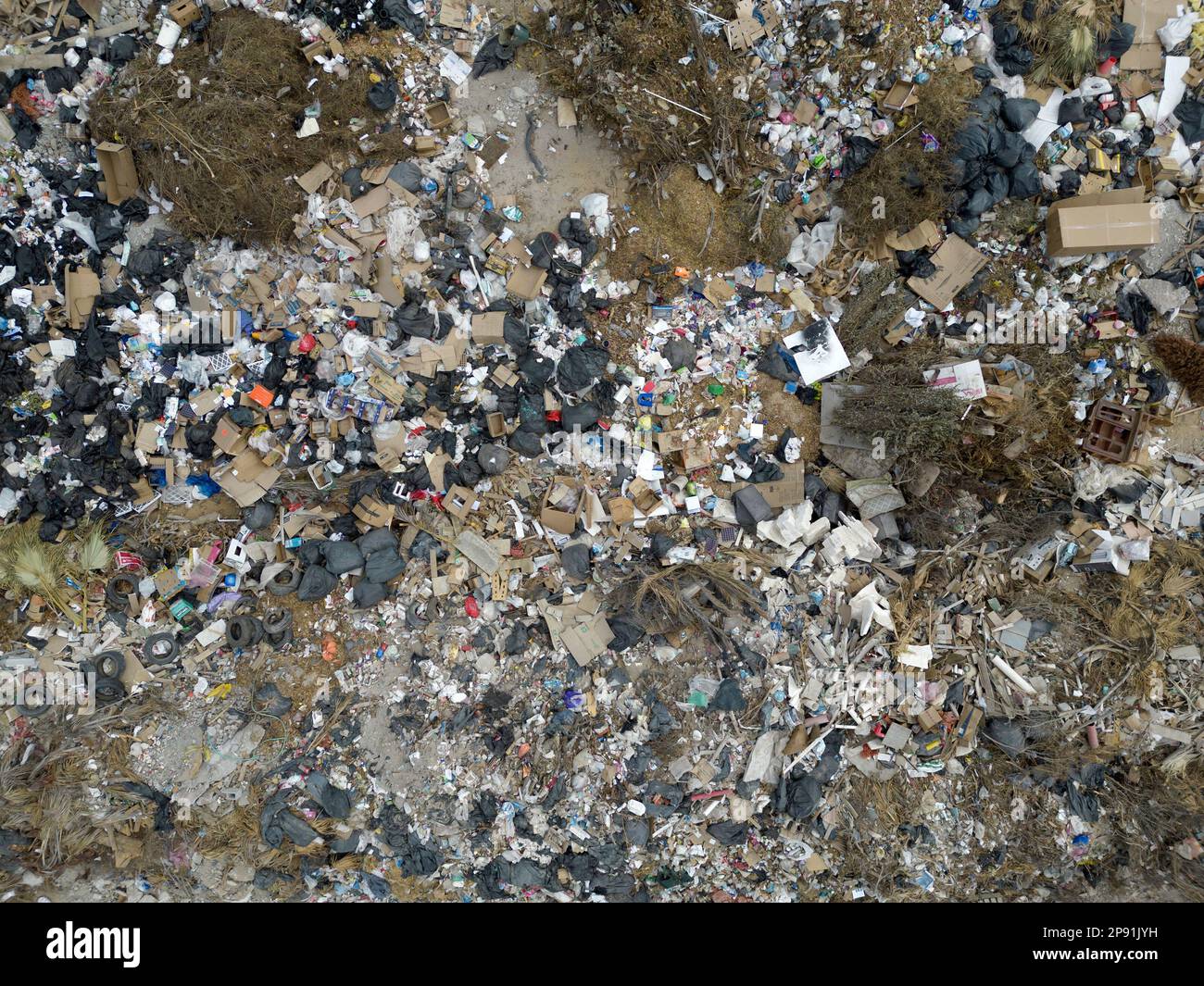 A Drone Aerial top view large garbage pile, Garbage pile in trash dump ...