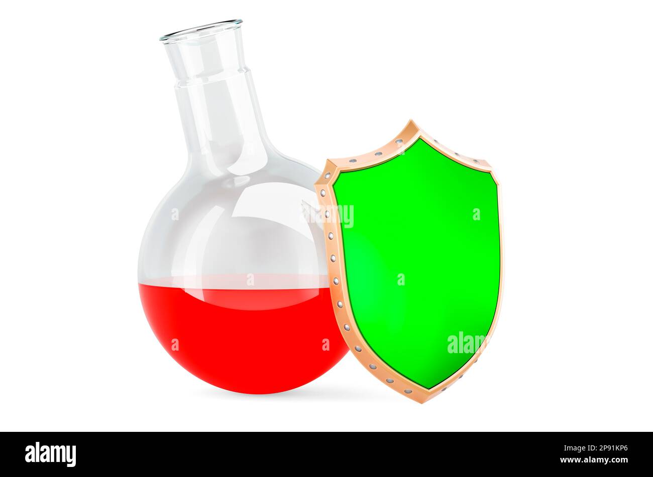Chemical flask with shield, 3D rendering isolated on white background ...
